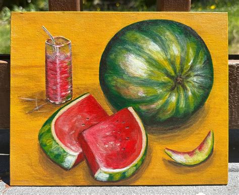 Watermelon Acrylic Painting On Canvas Board 10x8 Etsy