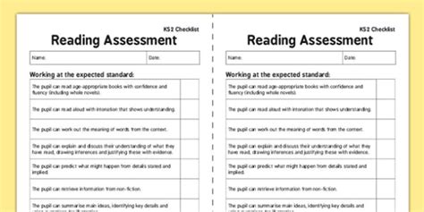 Ks2 Reading Exemplification Checklist Teacher Made