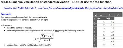 SOLVED MATLAB Manual Calculation Of Standard Deviation DO NOT Use The Std Function Provide
