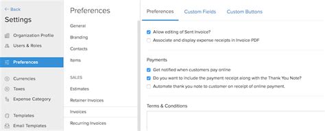 Invoice Preferences Add Custom Fields Configure Invoice And Payment