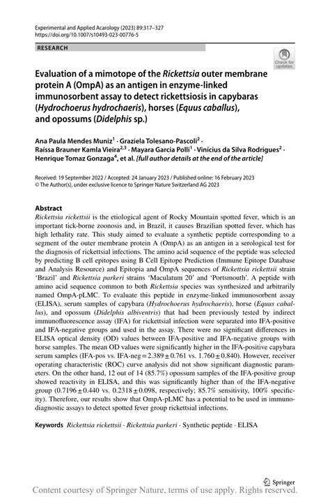 Evaluation Of A Mimotope Of The Rickettsia Outer Membrane Protein A Ompa As An Antigen In