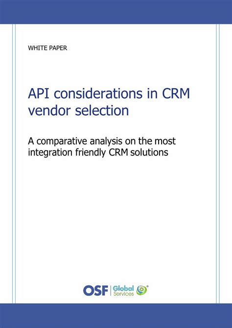 Pdf Api Considerations In Crm Vendor Selection Considerations In Crm