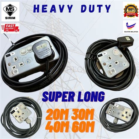 Heavy Duty Extension Plug Wire Trailing Socket Metal Clad Adaptor Full Copper Wire Wayar Plug