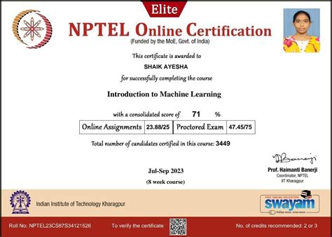 Shaik Ayesha On Linkedin Machinelearning Nptel Techskills Continuouslearning