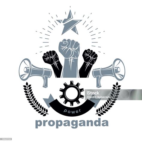 사용 하 여 만든 벡터 전단지 꽉 주먹 제기 착용 장비 및 엔지니어링 Cog 휠 요소 독재와 조작 테마 사악한 힘으로 전체 주의 0명에 대한 스톡 벡터 아트 및 기타 이미지