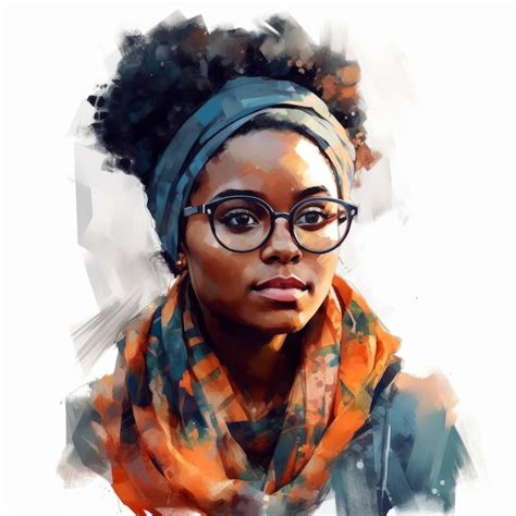 Premium Ai Image A Painting Of A Woman With Curly Hair And Glasses