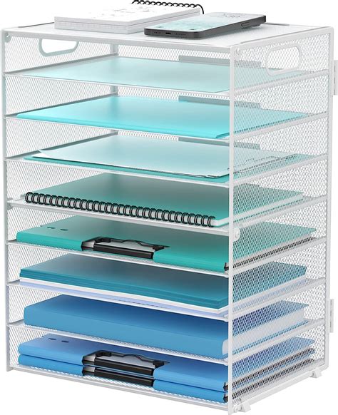 DALTACK Tier Paper Letter Tray Desk Organizer With Handles Mesh File Holder Organization