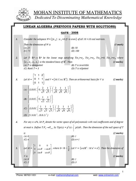 Linear Algebra Gate Pyps 26834634 Pdf Eigenvalues And Eigenvectors Linear Map