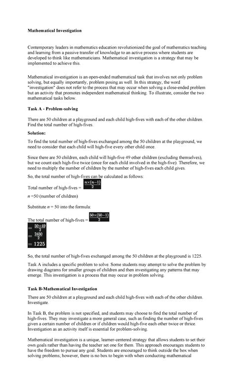 Mathematical Investigation Mathematical Investigation Contemporary Leaders In Mathematics