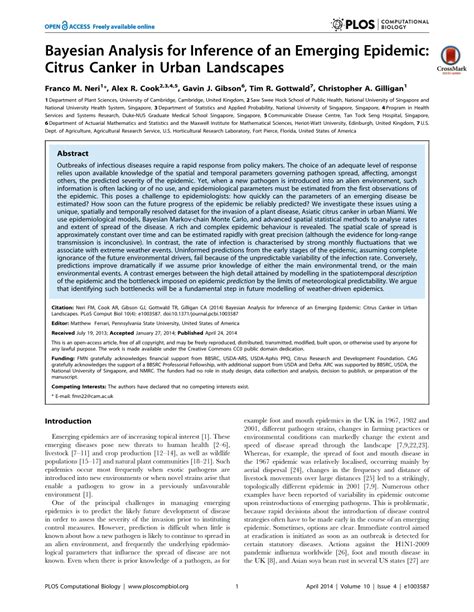 PDF Bayesian Analysis For Inference Of An Emerging Epidemic Citrus Canker In Urban Landscapes