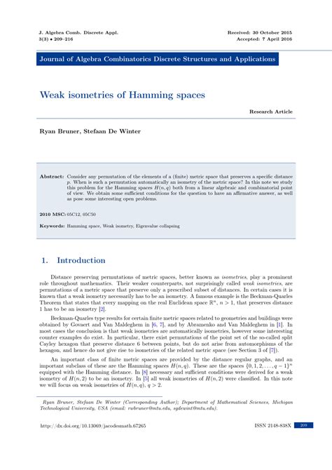 Pdf Weak Isometries Of Hamming Spaces Researchgate