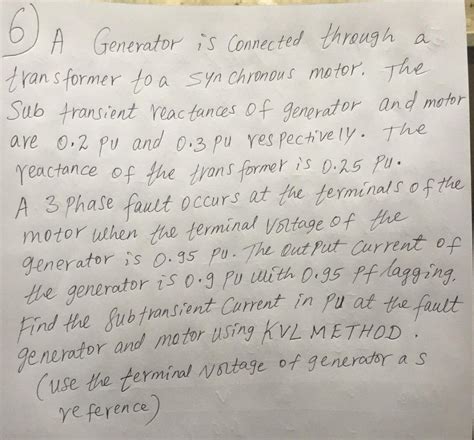 solved 6 find the subtransient current in pu at the fault a