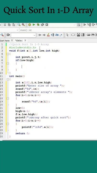 #79 Quick sort in 1-D Array || C Program ||Sorting #shorts # ...