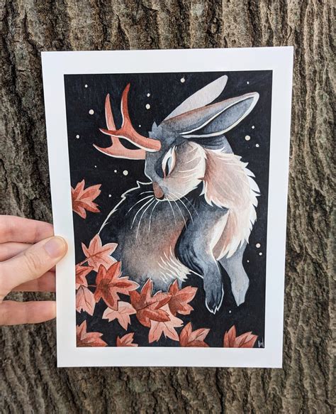 Autumnal Jackalope Watercolor Art Print Etsy