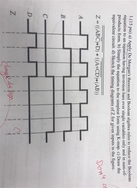 solved 1 15 pts a apply de morgan s theorem and boolean