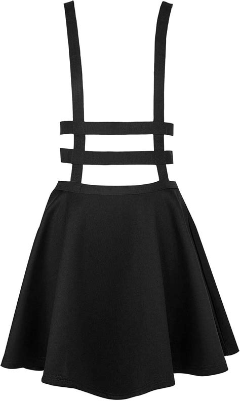 Exchic Womens Braces Skirt Pleated A Line Suspender Mini