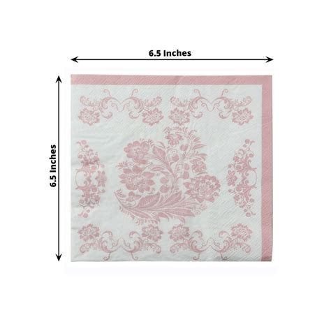 Damask Paper Napkins 5x5 White Pink Efavormart
