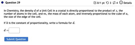 Solved In Chemistry The Density D Of A Unit Cell In A