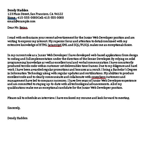Sample Web Developer Cover Letter Mous Syusa