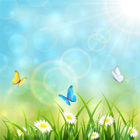 파란 여름 배경 벡터에 비행 나비 Eps Uidownload