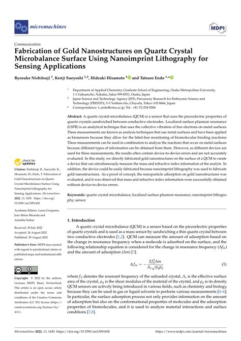 Pdf Fabrication Of Gold Nanostructures On Quartz Crystal Microbalance Surface Using