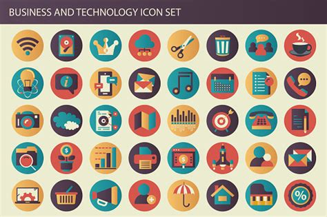 비즈니스 관리 및 기술 웹 사이트 및 모바일 응용 프로그램에 대한 현대적이고 다채로운 아이콘 설정 플랫 벡터 일러스트레이션 감사에 대한 스톡 벡터 아트 및 기타 이미지