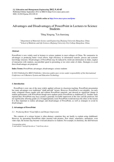 Advantages And Disadvantages Of PowerPoint In Lectures To Science Students Ijeme SciUp Org
