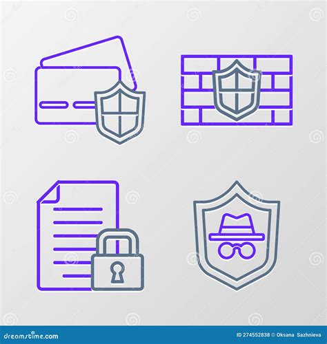 Set Line Incognito Mode Document And Lock Shield With Brick Wall And
