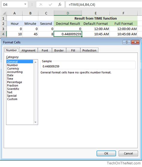 Ms Excel How To Use The Time Function Ws