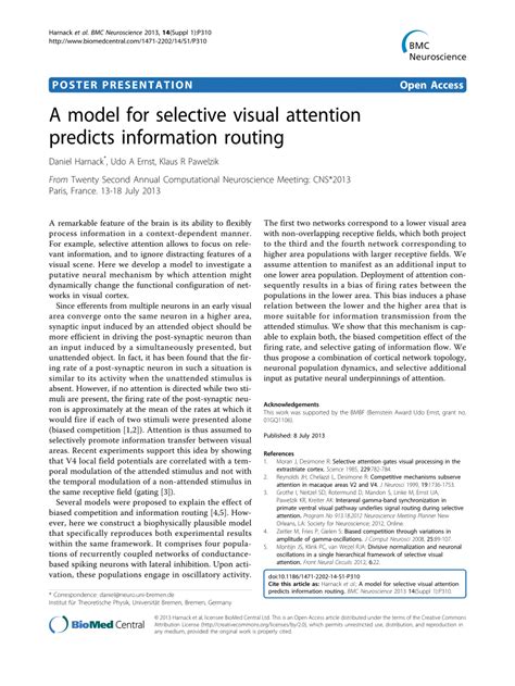 Pdf A Model For Selective Visual Attention Predicts Information Routing