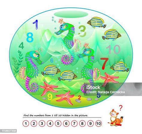 논리 퍼즐 게임 어린 아이들을 위한 수학 교육 그림에 숨겨진 1에서 10까지의 숫자를 찾으십시오 계산 기술 개발 Iq 테스트