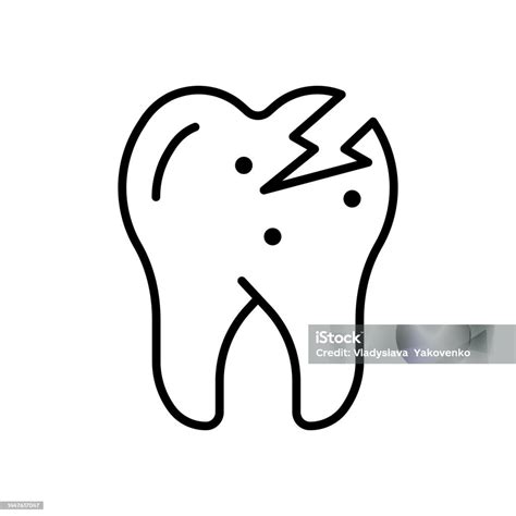 치아 라인 아이콘에 균열 치과 의사 법랑질 마취 충치 입 인공 사지 치약 주사 의사 졸업장 건강 관리 개념입니다 흰색 배경에 벡터 선 아이콘 건강 진단에 대한 스톡 벡터