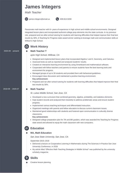 Math Teacher Resume Objective