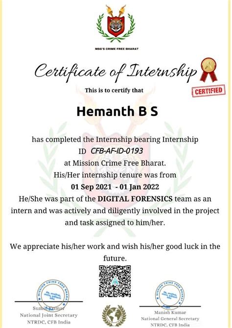 Hemanth B S On Linkedin Cfb Internship Ntrdc