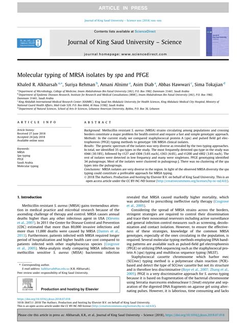 [pdf] Molecular Typing Of Mrsa Isolates By Spa And Pfge