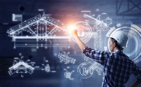 Engineer Woman Draw Layout Mixed Media Stock Photo Image Of Engineering Project 90979330