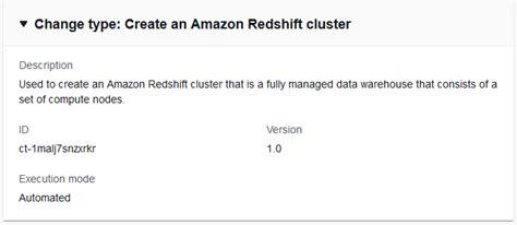 Redshift Create Cluster AMS Advanced Change Type Reference