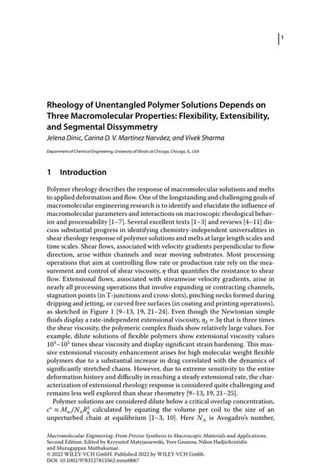 Pdf Rheology Of Unentangled Polymer Solutions Depends On Three Macromolecular Properties
