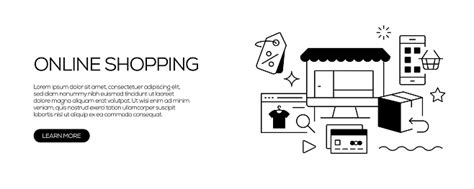 온라인 쇼핑 전자 상거래 관련 웹 배너 라인 스타일 웹 배너 웹 사이트 헤더 등에 대한 현대 선형 디자인 벡터 일러스트레이션 구매에 대한 스톡 벡터 아트 및 기타 이미지