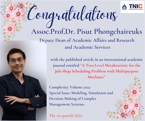 Congratulations To Assoc Prof Dr Pisut Pongchairerks For The Article Publishing In An