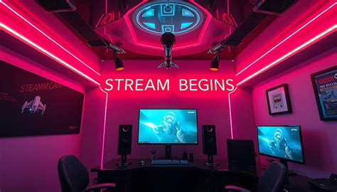 Rgb Stream Begins Sign Radiates Across The Ceiling Reflecting Off A
