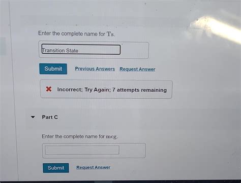 Solved Enter The Complete Name For Ts Part C Enter The
