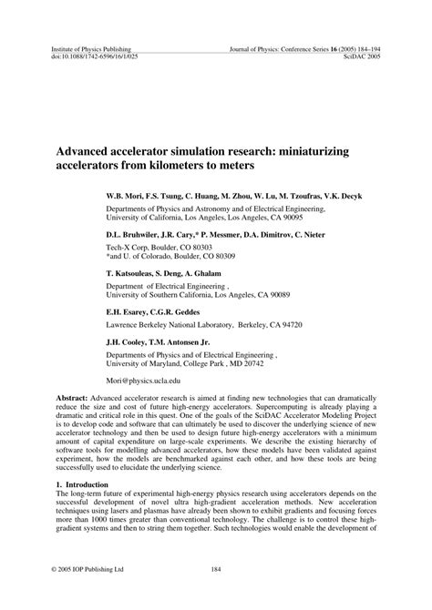 Pdf Advanced Accelerator Simulation Research Miniaturizing Accelerators From Kilometers To Meters