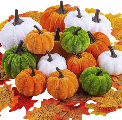 Fall Decorations 6 Pcs Faux Assorted Velvet Pumpkins Decorative Foam Pumpkins For Farmhouse Fall