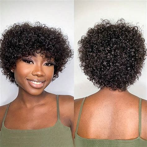 Kinky Curly Pixie Wigs For Women 150 Density Human Hair Rose Net Cap Non Lace Full Machine Made