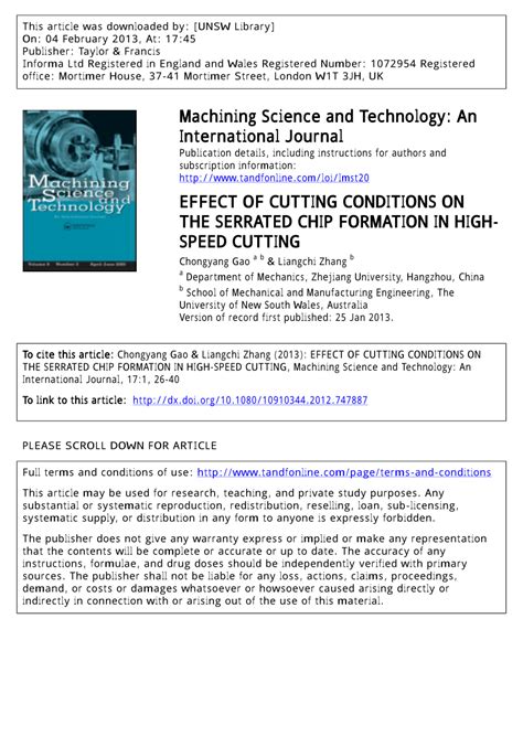 Pdf Effect Of Cutting Conditions On The Serrated Chip Formation In High Speed Cutting