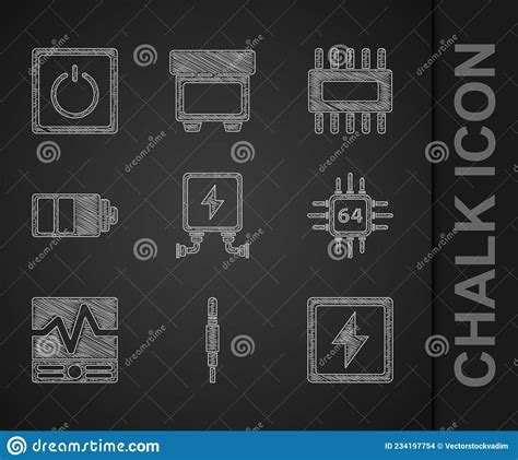 Set Electric Transformer Audio Jack Lightning Bolt Processor With Microcircuits Cpu
