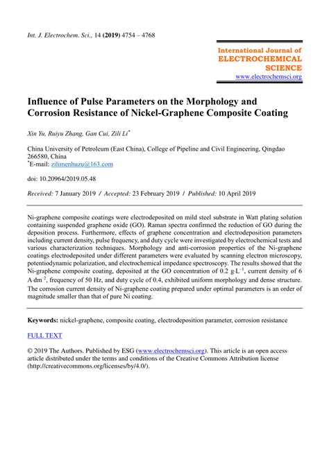 Pdf Influence Of Pulse Parameters On The Morphology And Corrosion Resistance Of Nickel