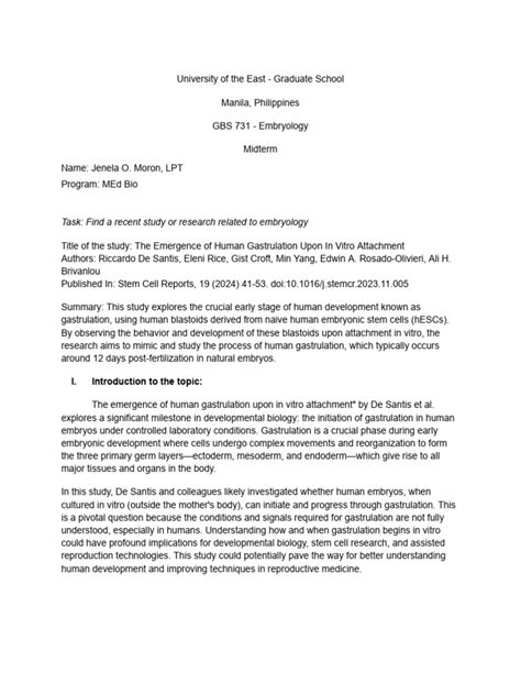 Embryology Midterm Written Output Pdf Embryo Transcriptome