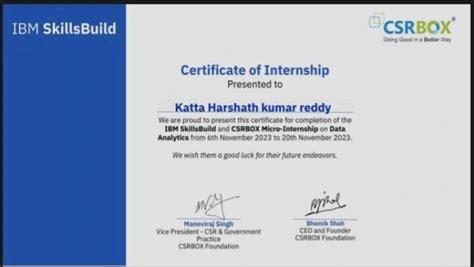 Katta Harshath Kumar Reddy On Linkedin Completed Data Analytics Internship From Ibm Skillsbuild